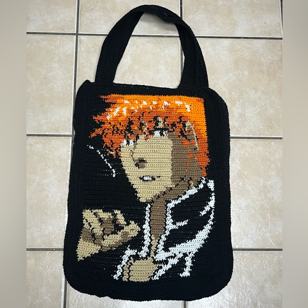 Bleach Ichigo Kurosaki Black Crochet Tote Bag, 15in L… - Gem